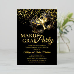 Elegant Masquerade Mask Mardi Gras Party Foil Invitation | Zazzle