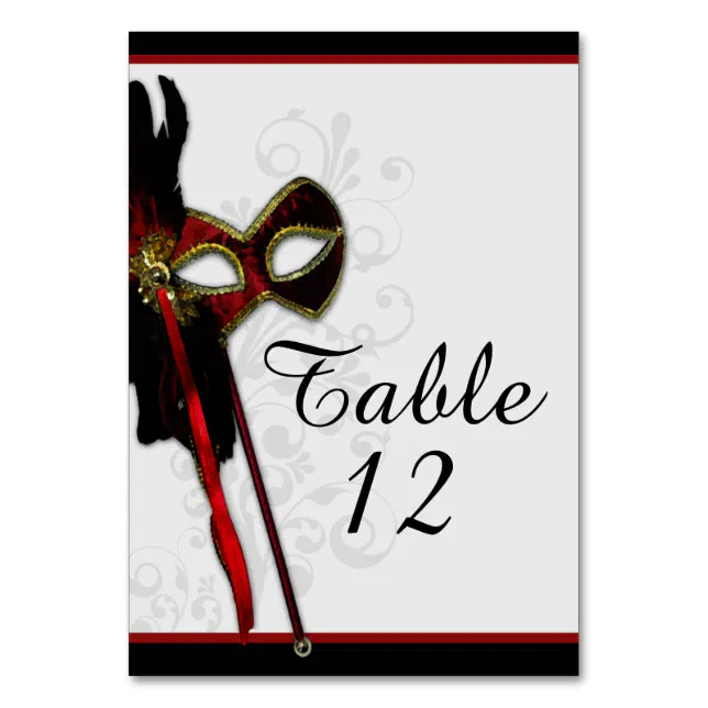 Elegant Masquerade Wedding Table Card | Zazzle