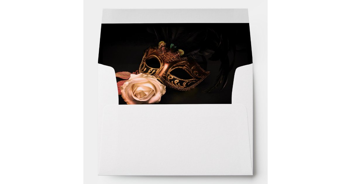 Elegant Masquerade with White Rose Envelope | Zazzle