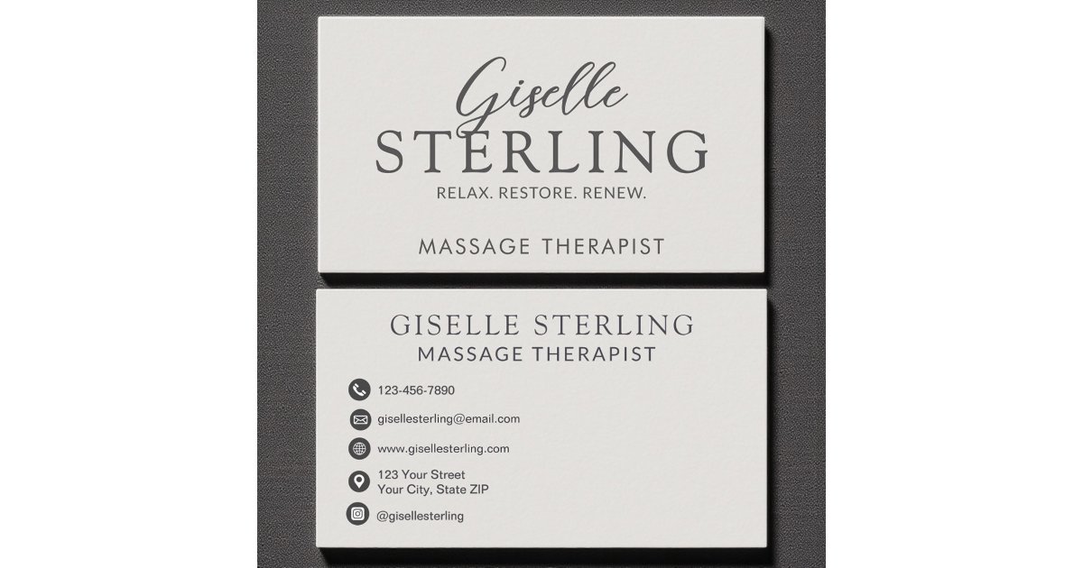 Elegant Massage Therapist Luxury Modern Script Business Card | Zazzle