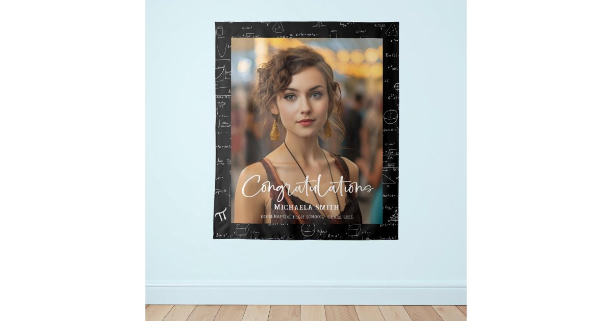 Elegant Math Congratulations Photo Graduation Tapestry | Zazzle