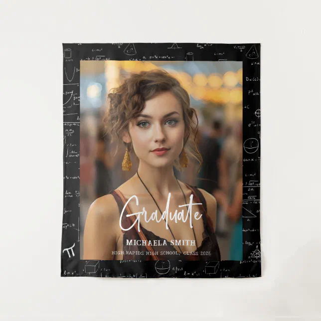 Elegant Math Handwritten Script Photo Graduation Tapestry | Zazzle