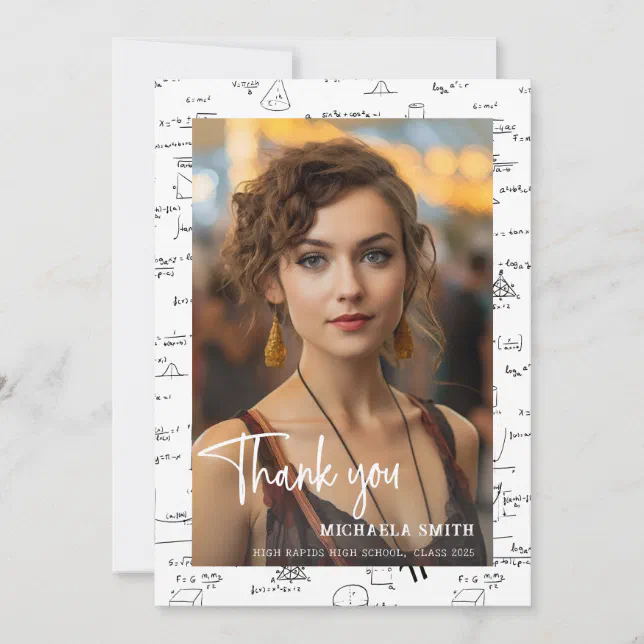 Elegant Math Script Photo Graduation Thank You Card | Zazzle