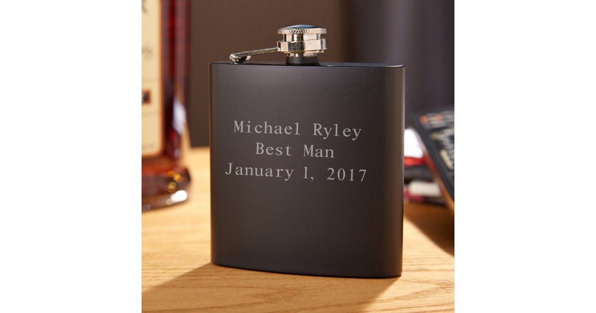 Elegant Matte Black Engraved Stainless Steel Flask | Zazzle