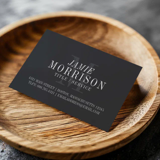 Elegant Matte Black Gray Monogram Professional Business Card | Zazzle