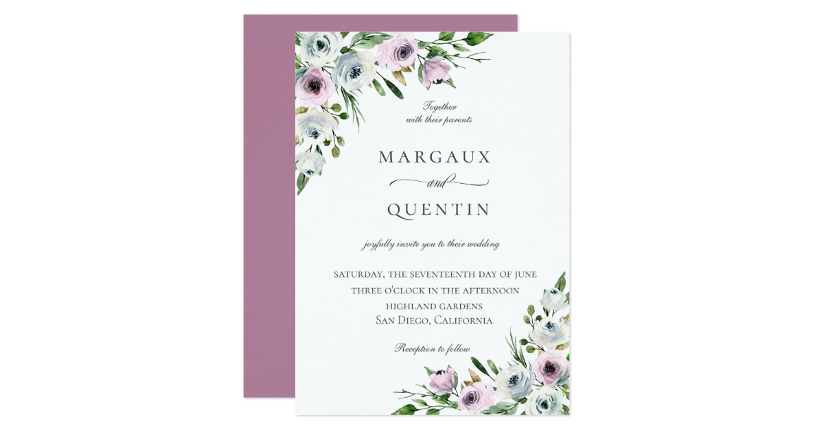 Elegant Mauve Floral Wedding Invitation | Zazzle.com
