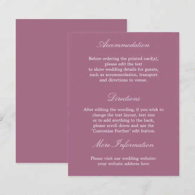 Elegant Mauve Wedding Details Card | Zazzle