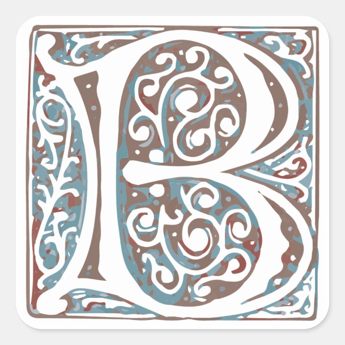 Elegant Medieval Letter B Antique Monogram Square Sticker | Zazzle.com