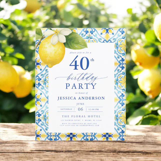 Elegant Mediterranean Lemon Floral 40th Birthday Flyer | Zazzle