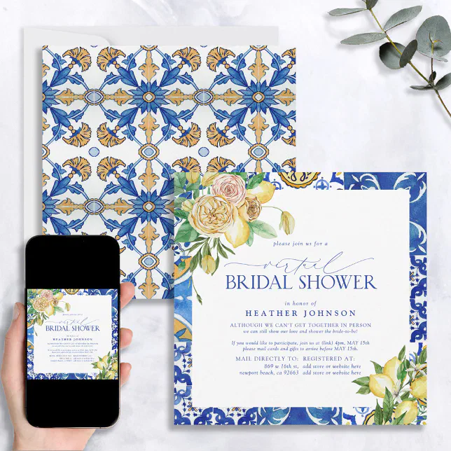 Elegant Mediterranean Lemon Floral Virtual Shower Invitation | Zazzle