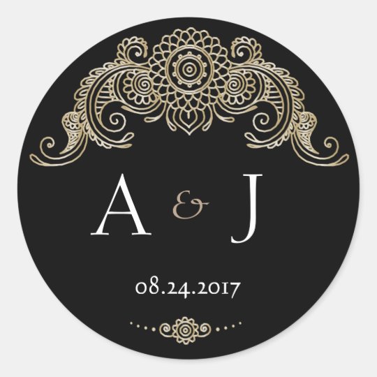 Elegant Mehndi design round stickers-black Classic Round Sticker ...