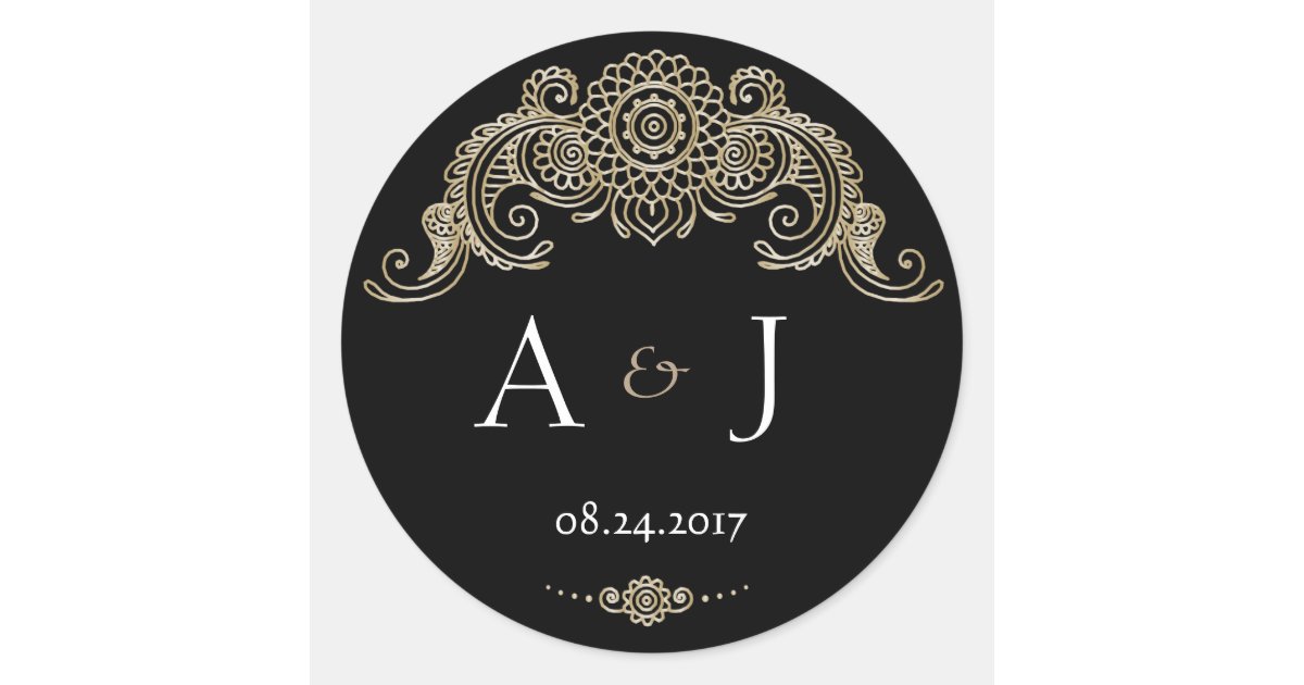 Elegant Mehndi design round stickers-black Classic Round Sticker | Zazzle