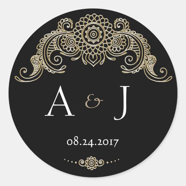 Elegant Mehndi design round stickers-black Classic Round Sticker | Zazzle