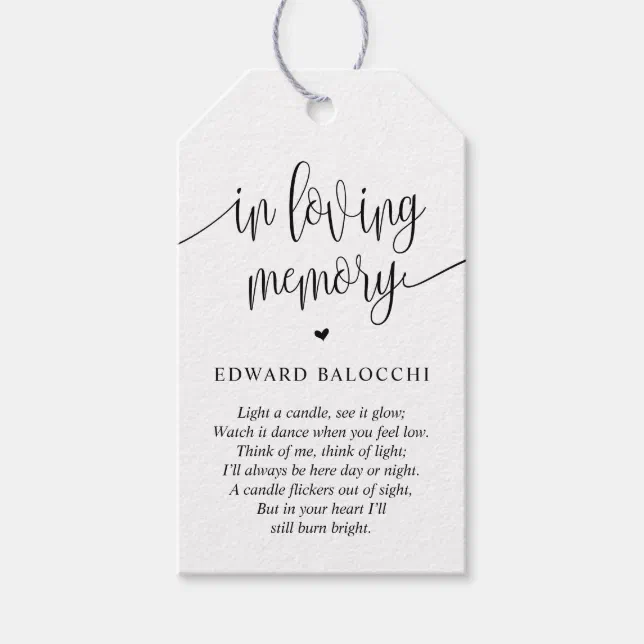 Elegant, Memorial Candle, Funeral Service Tag | Zazzle