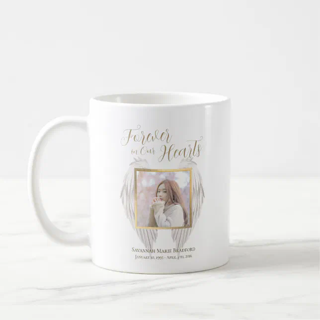Elegant Memorial Forever in Our Hearts Photo Coffee Mug | Zazzle