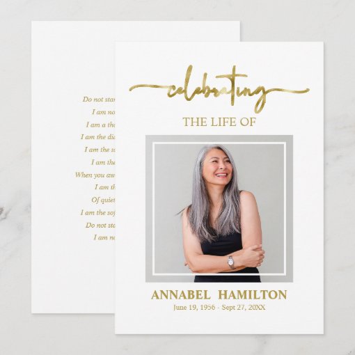 Elegant Memorial Funeral Photo Card For Service | Zazzle