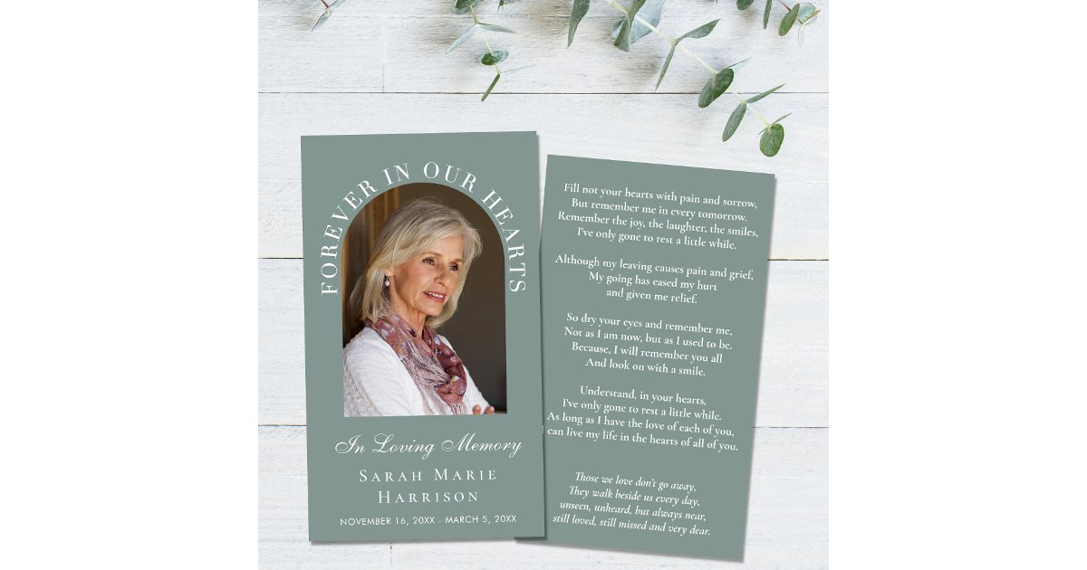 Elegant Memorial Funeral Photo Sage Prayer Card | Zazzle