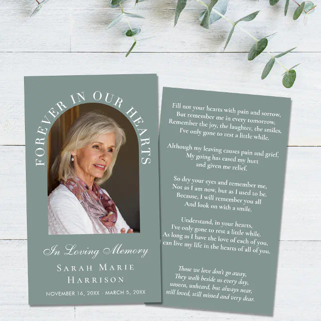 Elegant Memorial Funeral Photo Sage Prayer Card | Zazzle