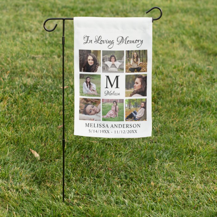 Elegant Memorial Keepsake 8 Photo Collage Cemetery Garden Flag | Zazzle.com