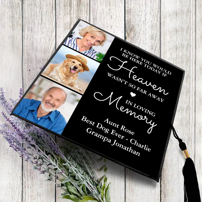Elegant Memorial Personalized 3 Photo Keepsake Graduation Cap Topper ...
