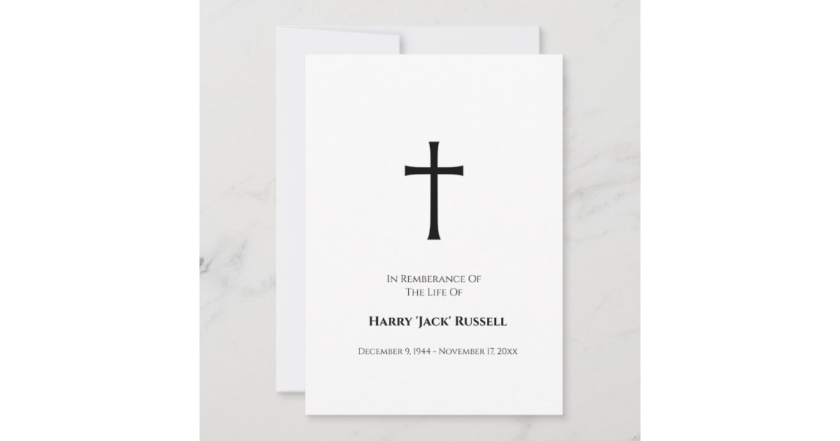 Elegant memorial photo card with simple cross | Zazzle
