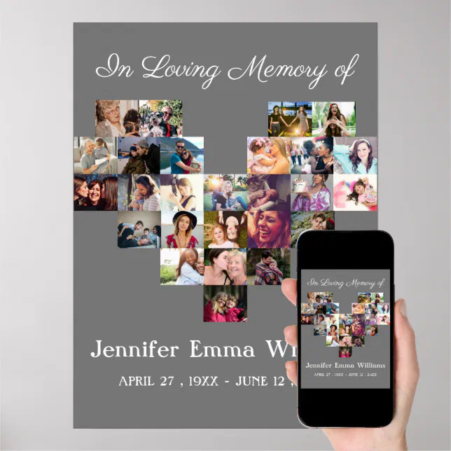 Elegant Memorial Photo collage Funeral Sympathy P Poster | Zazzle