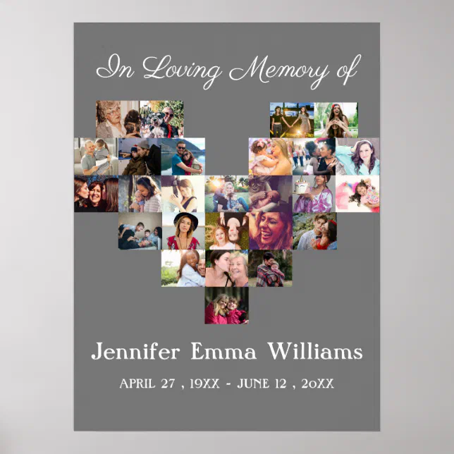 Elegant Memorial Photo collage Funeral Sympathy P Poster | Zazzle