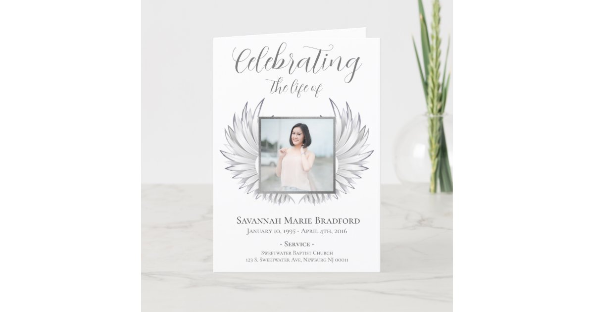Elegant Memorial Service Funeral Wings Photo Program | Zazzle