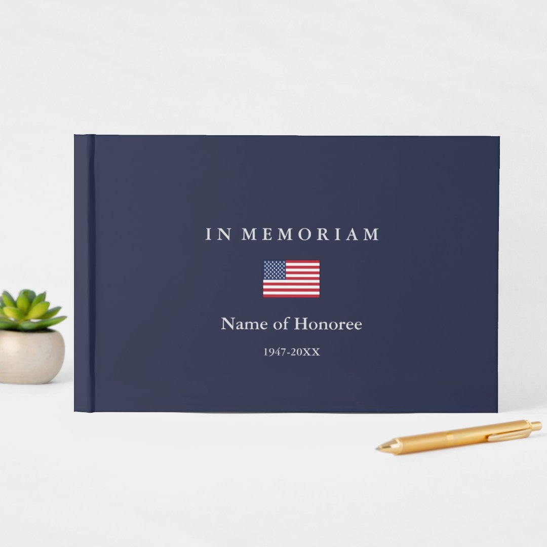 Elegant Memorial United States Flag Guest Book | Zazzle