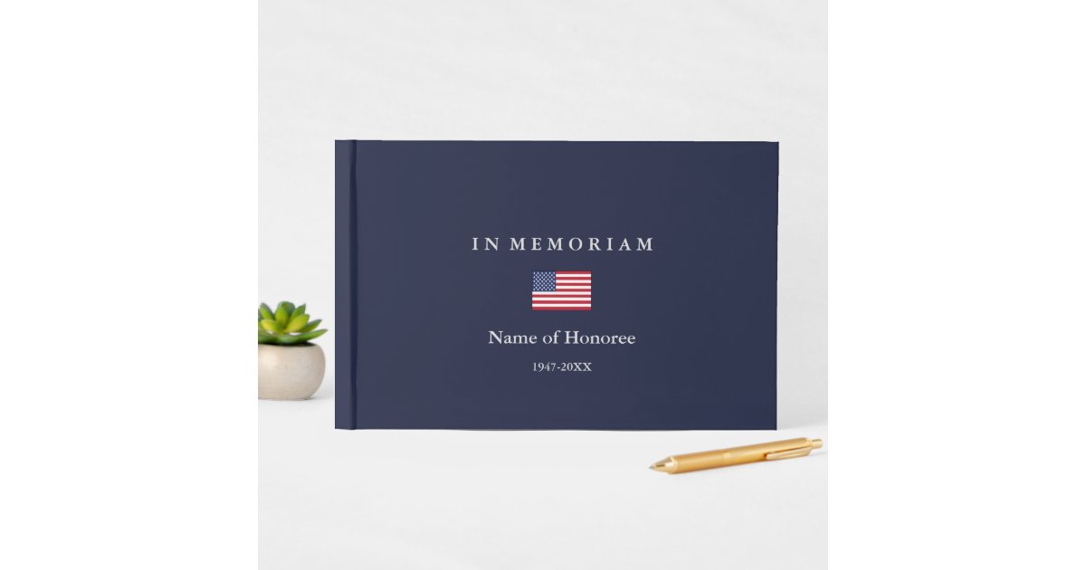 Elegant Memorial United States Flag Guest Book | Zazzle