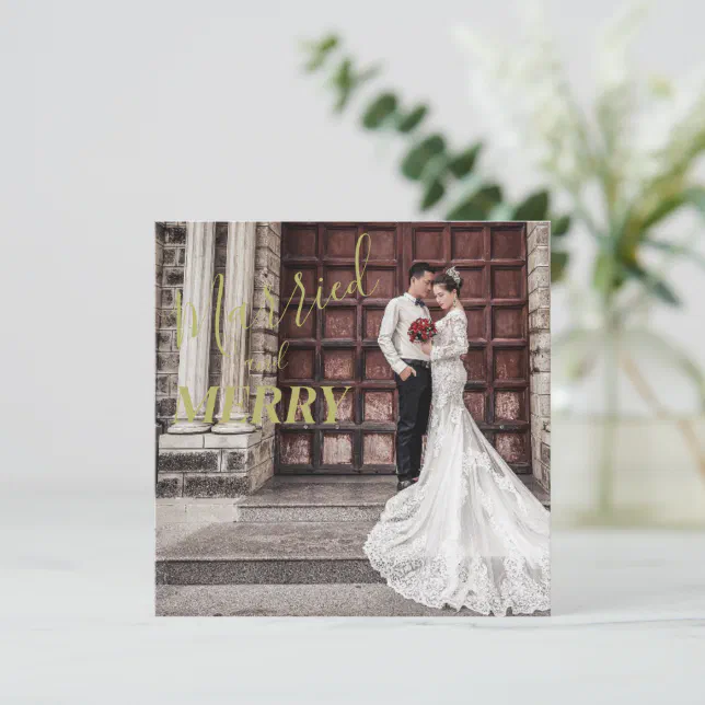 Elegant Merry and Married Photo Wedding Thank You Card | Zazzle