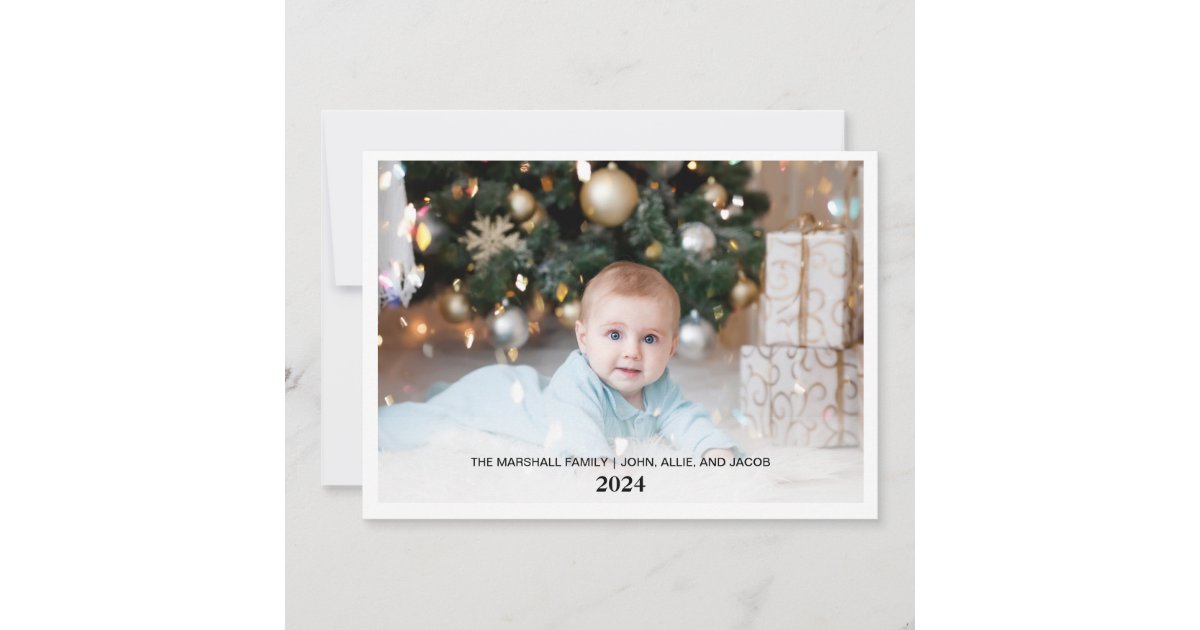 Elegant Merry Christmas 2024 Holly Berries Photo Holiday Card | Zazzle