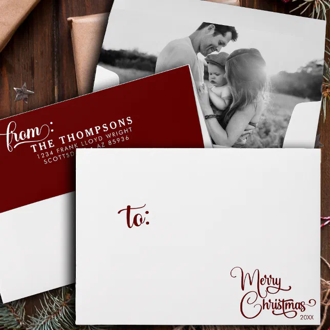 Elegant Merry Christmas Custom Family Picture Envelope | Zazzle