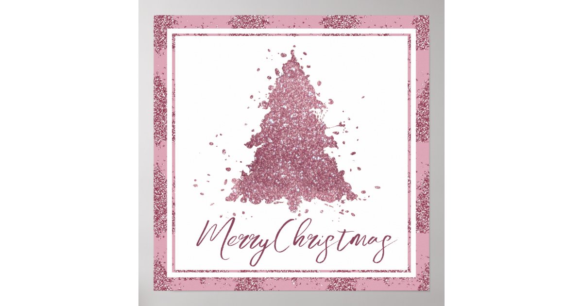 Elegant Merry Christmas | Dusty Mauve Pink Tree Poster | Zazzle