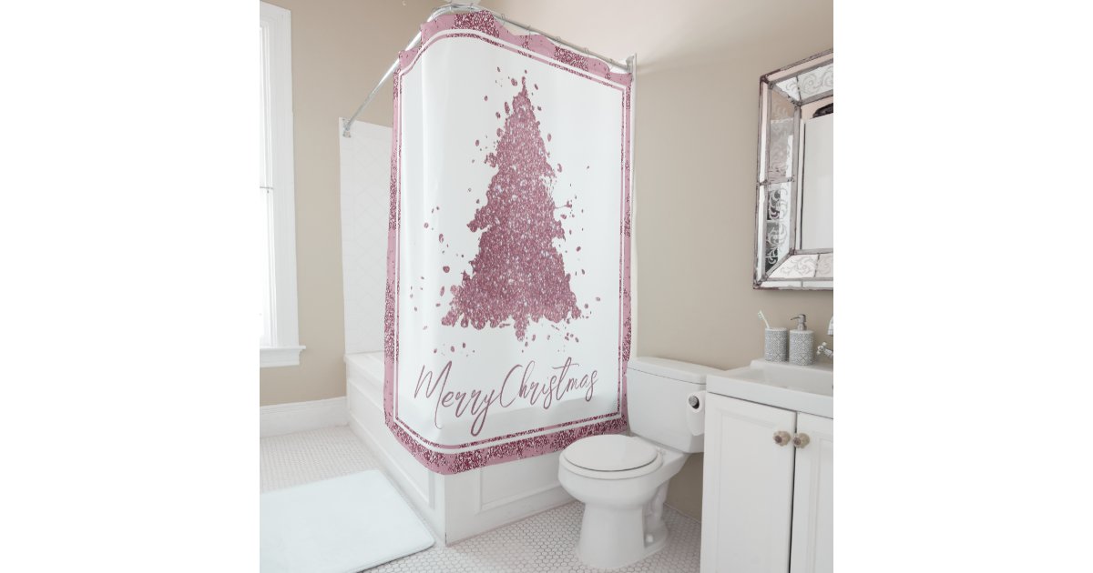 Elegant Merry Christmas | Dusty Mauve Pink Tree Shower Curtain | Zazzle
