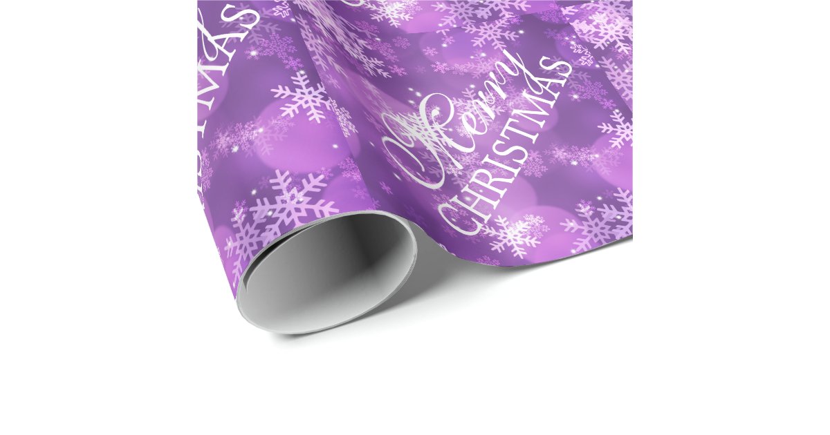 Elegant Merry Christmas Holiday Sparkle Purple Wrapping Paper | Zazzle