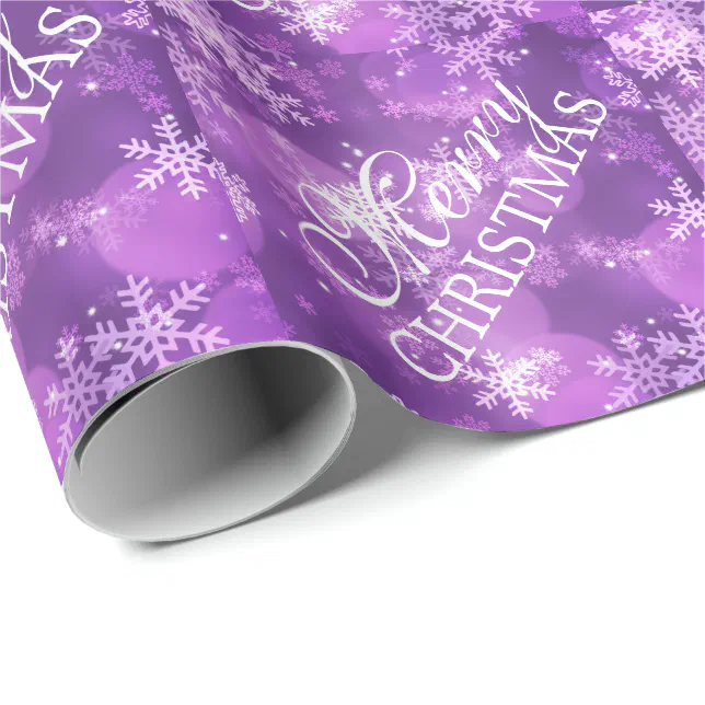 Elegant Merry Christmas Holiday Sparkle Purple Wrapping Paper | Zazzle
