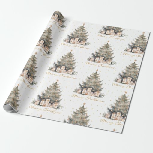 Elegant Merry Christmas Tree Gold Minimalist Wrapping Paper | Zazzle