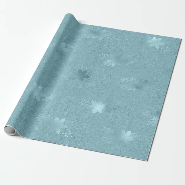 Elegant metallic blue Christmas floral pattern Wrapping Paper | Zazzle