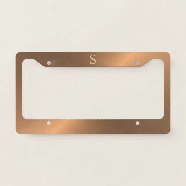 Elegant Metallic Bronze Monogram Mens License Plate Frame | Zazzle