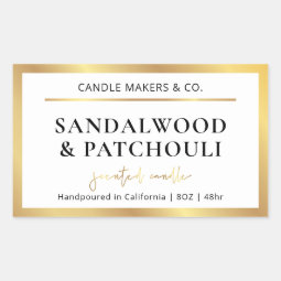 Elegant Metallic Faux Gold Script Font Candle Jar Rectangular Sticker ...