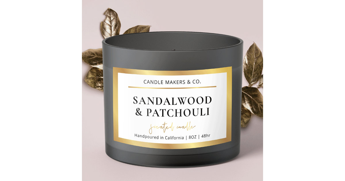 Elegant Metallic Faux Gold Script Font Candle Jar Rectangular Sticker ...