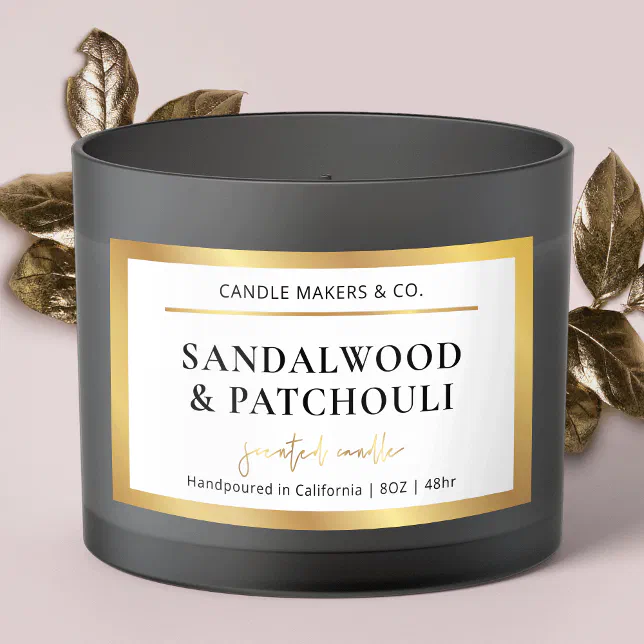 Elegant Metallic Faux Gold Script Font Candle Jar Rectangular Sticker ...