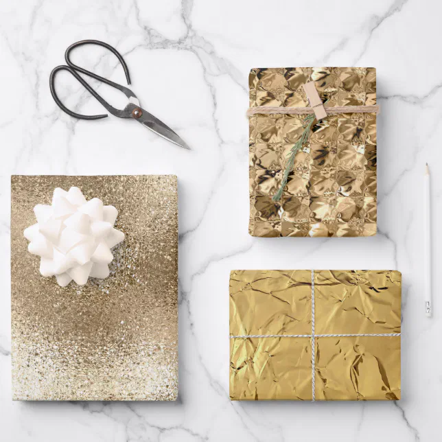Elegant Metallic Gold Glitter Foil Christmas Wrapping Paper Sheets | Zazzle