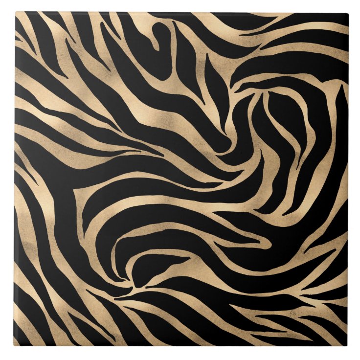 Elegant Metallic Gold Zebra Black Animal Print Ceramic Tile | Zazzle