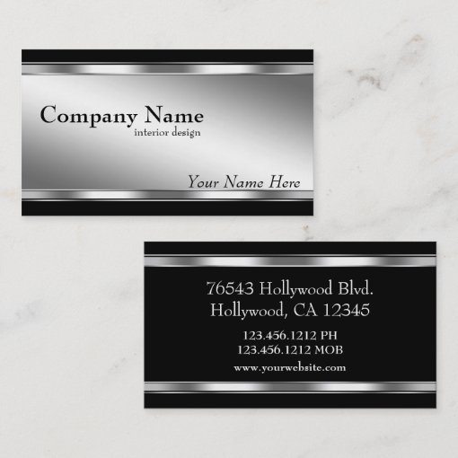 Elegant Metallic Look Silver and Black Business Card | Zazzle