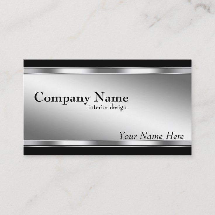 Elegant Metallic Look Silver and Black Business Card | Zazzle