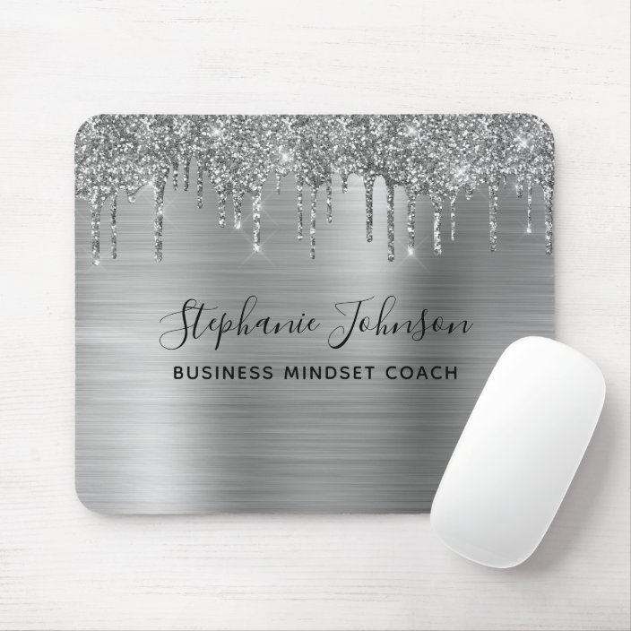 Elegant Metallic Silver Sparkly Glitter Drip Mouse Pad | Zazzle.com