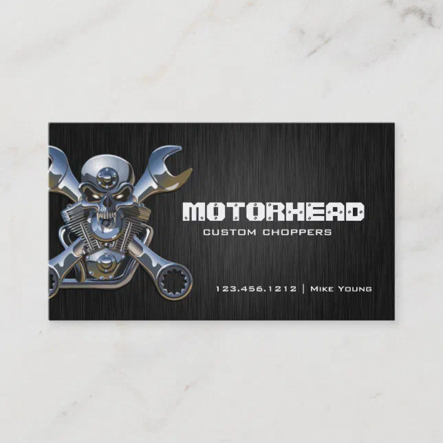 Elegant Metalwork Skull and Wrench Business Card | Zazzle