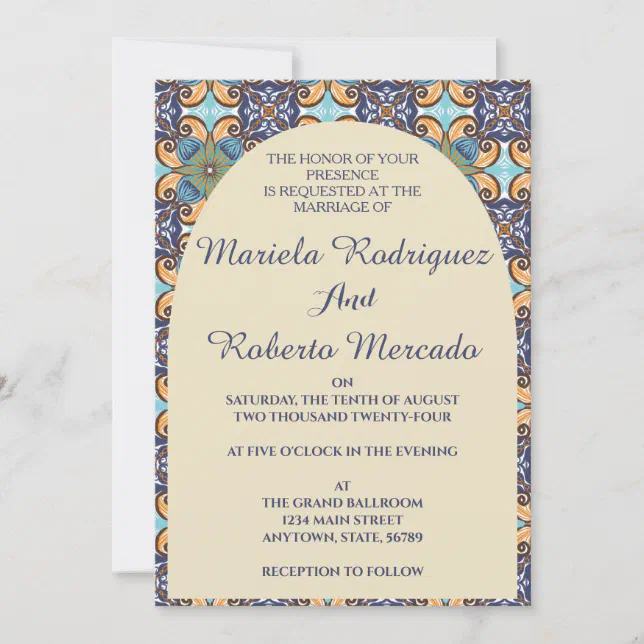 Elegant Mexican Floral Talavera Tile Wedding Invitation | Zazzle